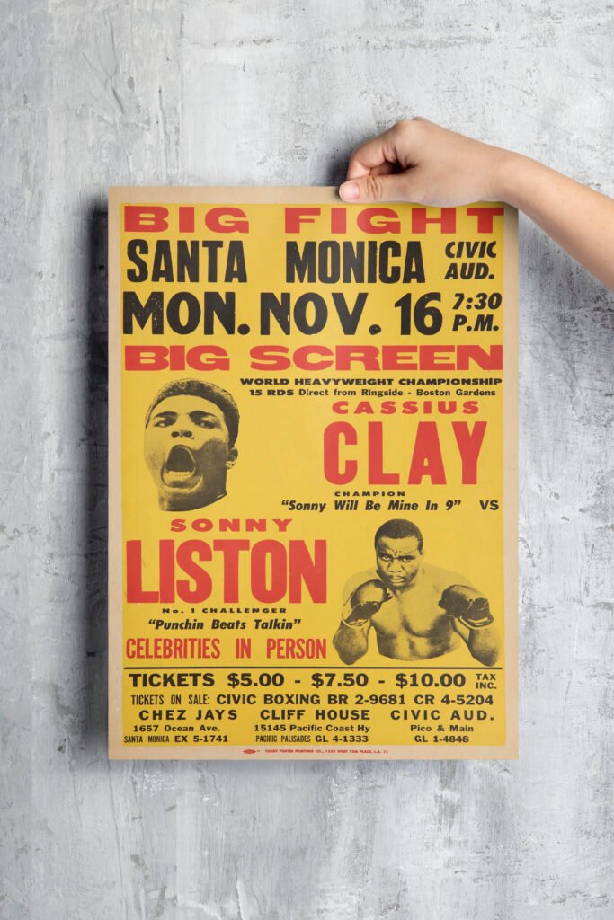 1964 Cassius Clay Muhammad Ali vs. Sonny Liston Fight Poster ...
